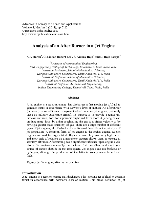(PDF) Analysis of an After Burner in a Jet Engine