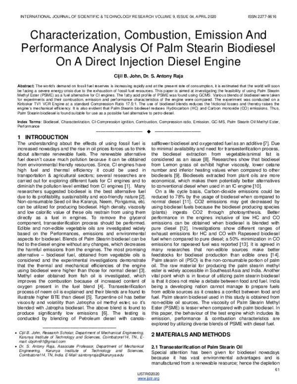 (PDF) Characterization, Combustion, Emission And Performance Analysis ...