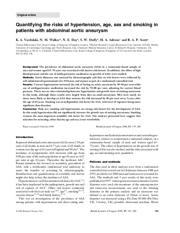 (PDF) Quantifying the risks of hypertension, age, sex and smoking in ...