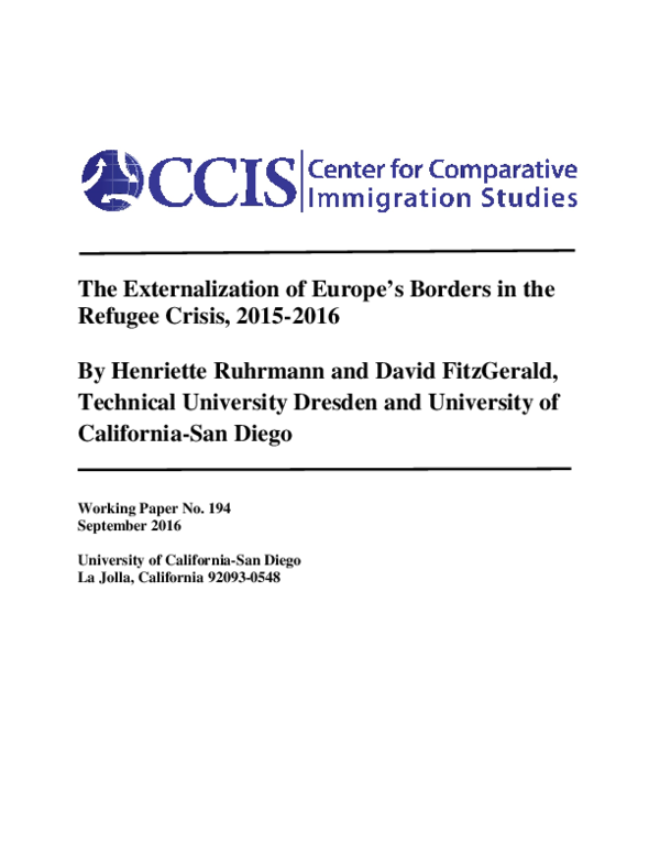 (PDF) The Externalization of Europe’s Borders in the Refugee Crisis ...