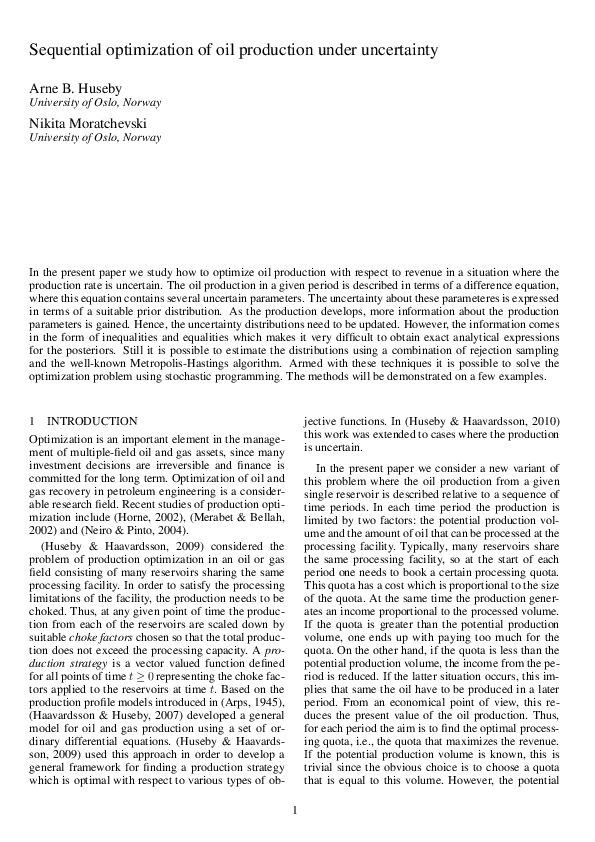 (PDF) Sequential optimization of oil production under uncertainty