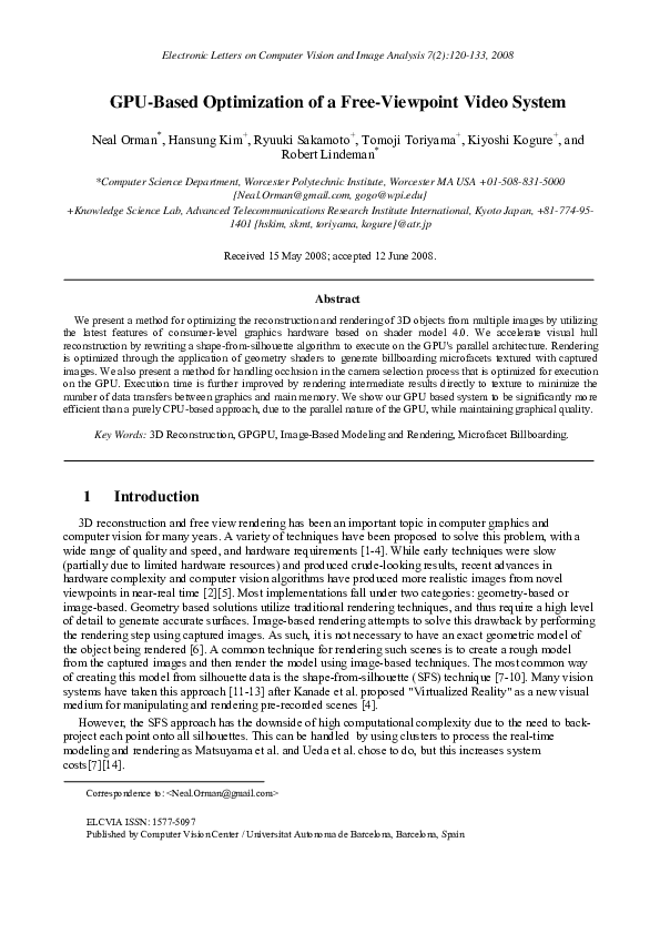(PDF) GPU-Based Optimization of a Free-Viewpoint Video System