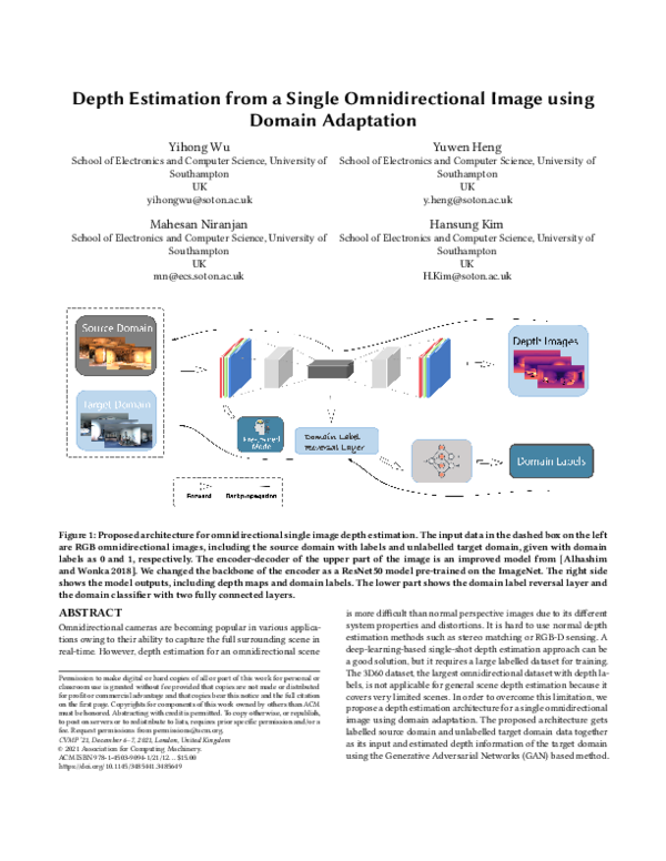 Pdf Depth Estimation From A Single Omnidirectional Image Using Domain Adaptation