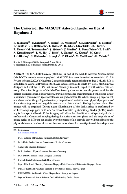 (PDF) The Camera of the MASCOT Asteroid Lander on Board Hayabusa 2