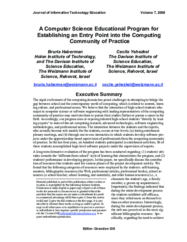 (PDF) A computer science educational program for establishing an entry ...