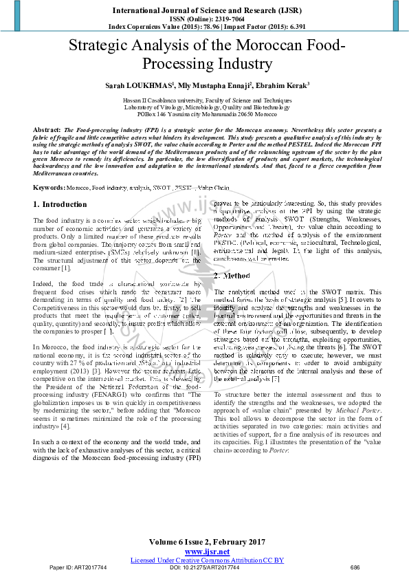 (PDF) Strategic Analysis of the Moroccan Food-Processing Industry