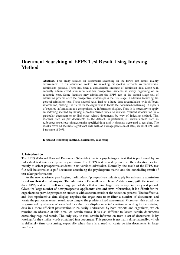 (PDF) Document Searching of EPPS Test Result Using Indexing Method