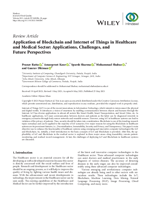 (PDF) Application of Blockchain and Internet of Things in Healthcare ...