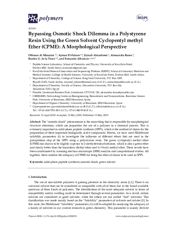 (PDF) Bypassing Osmotic Shock Dilemma in a Polystyrene Resin Using the ...