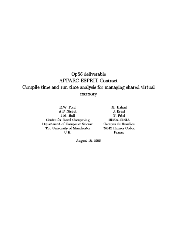 (PDF) OpS6 deliverable APPARC ESPRIT Contract Compile time and run time analysis for managing ...