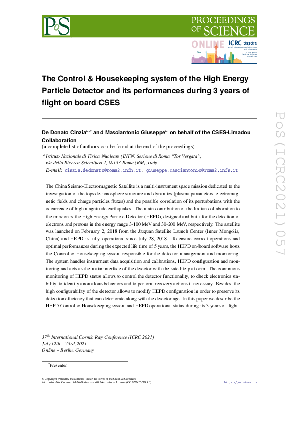 (PDF) The Control Housekeeping system of the High Energy Particle ...
