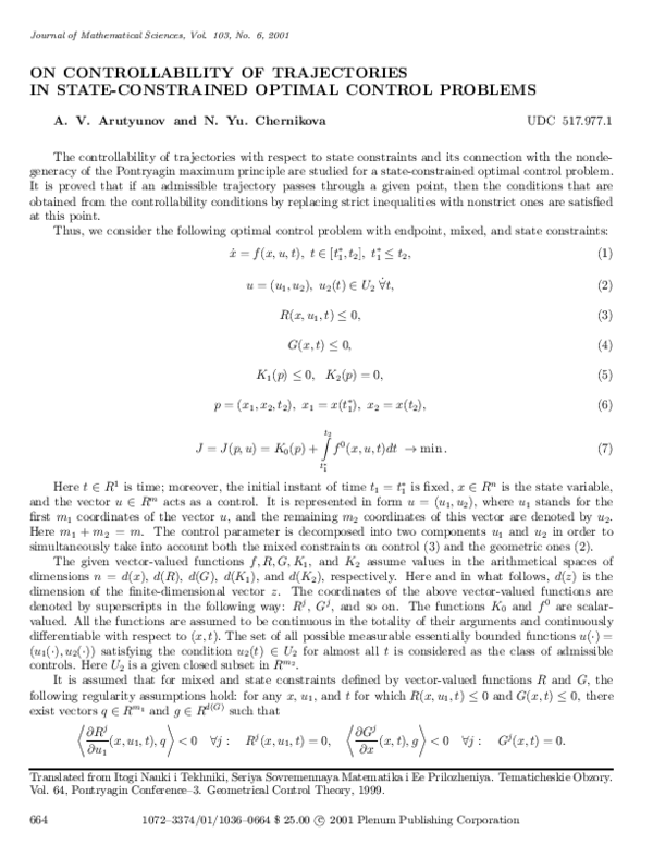(PDF) On Controllability of Trajectories in State-Constrained Optimal Control Problems