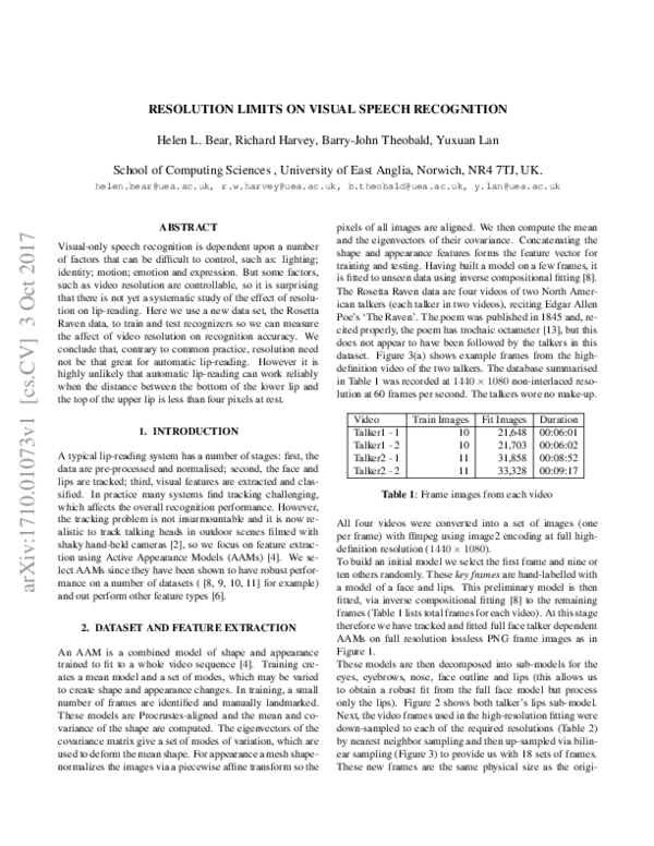(PDF) Resolution limits on visual speech recognition