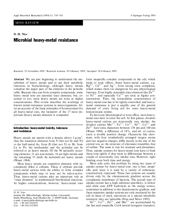 (PDF) Microbial heavy-metal resistance