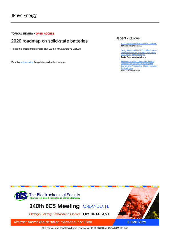 (PDF) 2020 Roadmap on Solid-State Batteries