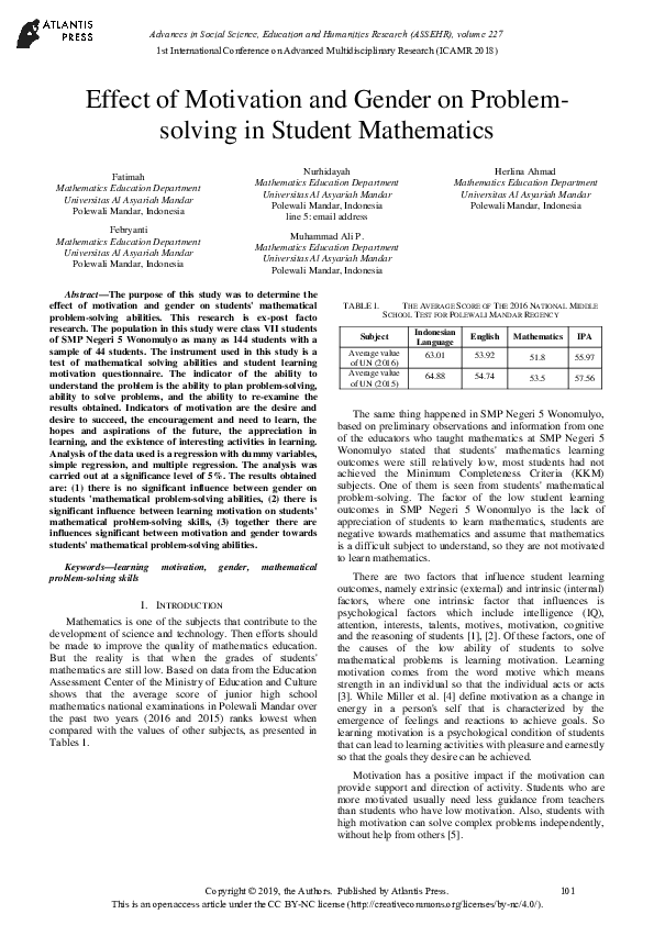 (PDF) Effect of Motivation and Gender on Problem-solving in Student ...