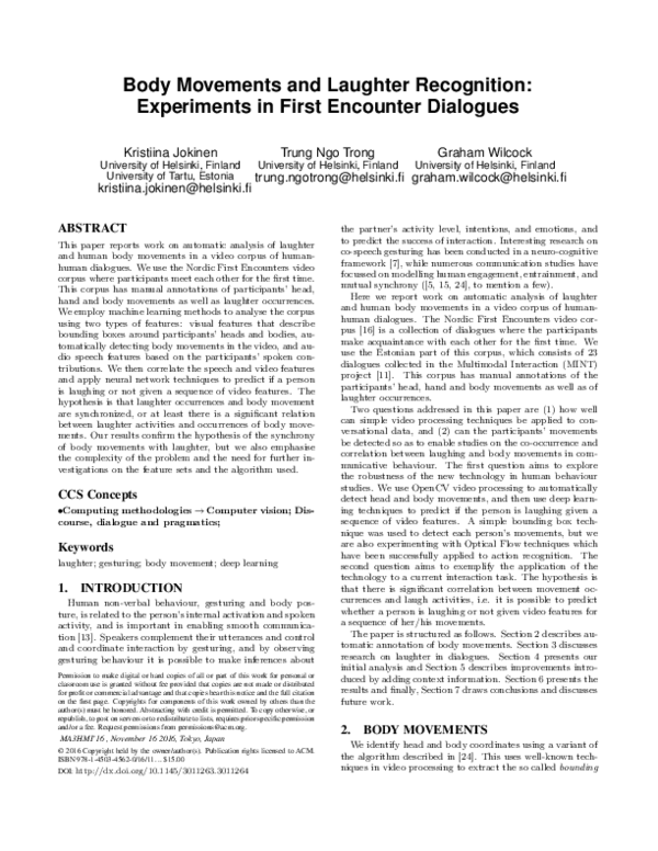 (PDF) Body movements and laughter recognition: experiments in first ...
