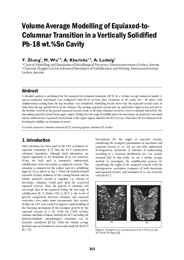 (PDF) Volume Average Modelling of Equiaxed-to-Columnar Transition in a Vertically Solidified Pb ...