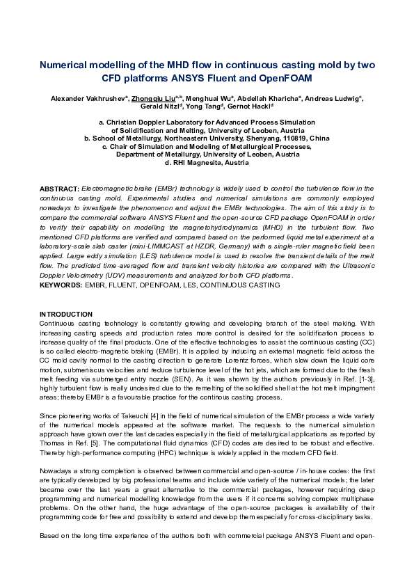 (PDF) Numerical modelling of the MHD flow in continuous casting mold by two CFD platforms ANSYS ...