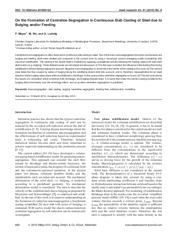 (PDF) On the Formation of Centreline Segregation in Continuous Slab Casting of Steel due to ...
