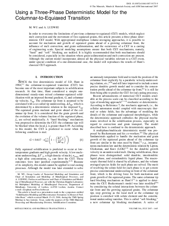 (PDF) Using a Three-Phase Deterministic Model for the Columnar-to-Equiaxed Transition