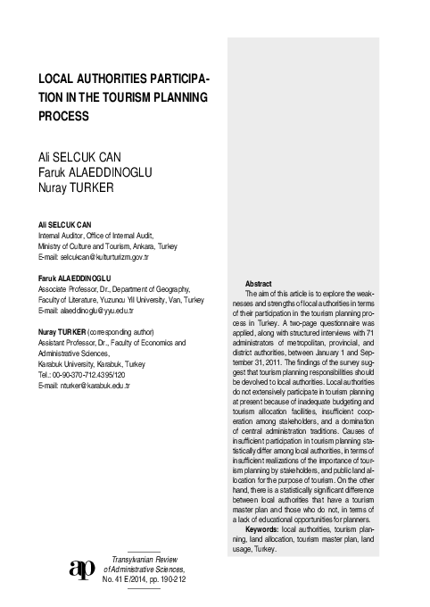 (PDF) Local Authorities Participation in the Tourism Planning Process