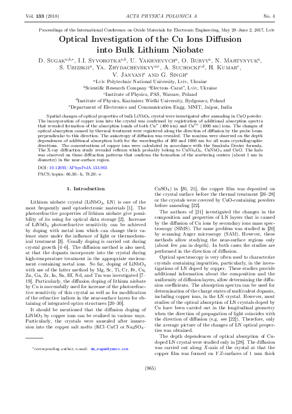 (PDF) Optical Investigation of the Cu-Ions Diffusion into Lithium ...