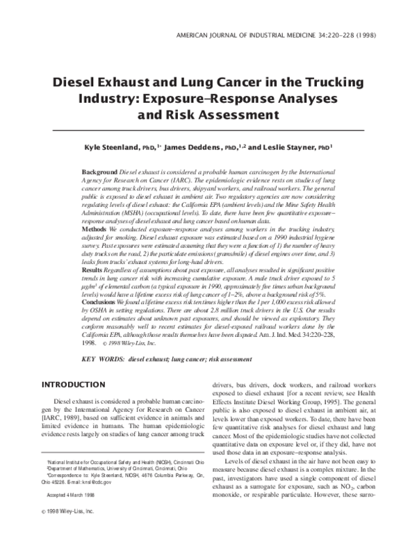 (PDF) Diesel exhaust and lung cancer in the trucking industry: Exposure ...