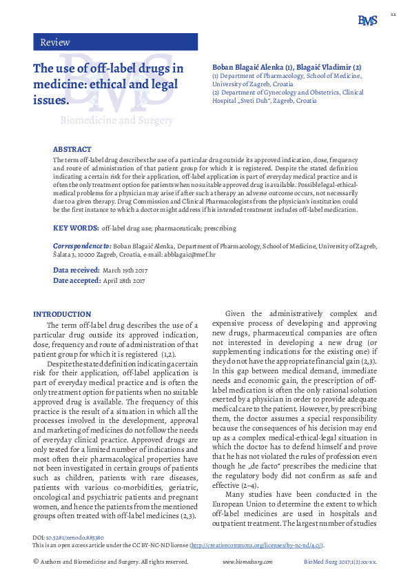 (PDF) The use of off-label drugs in medicine: ethical and legal issues