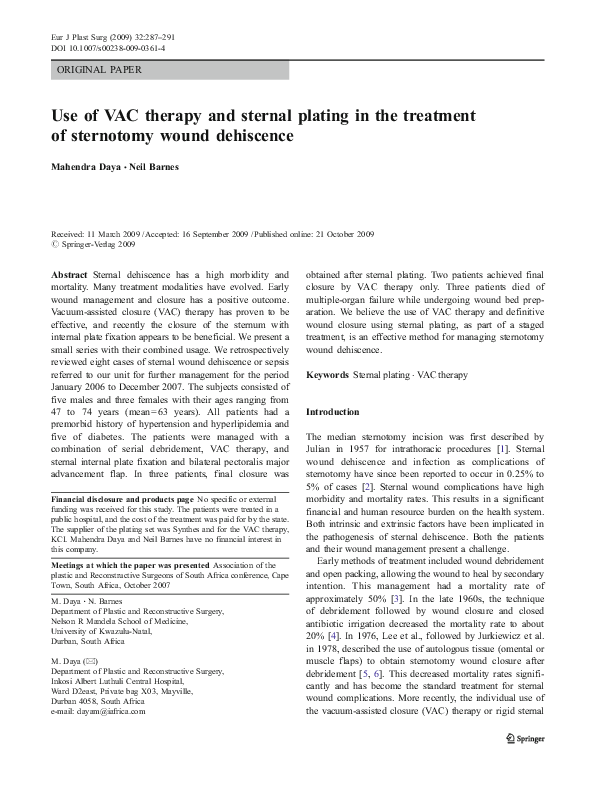 (PDF) Use of VAC therapy and sternal plating in the treatment of ...