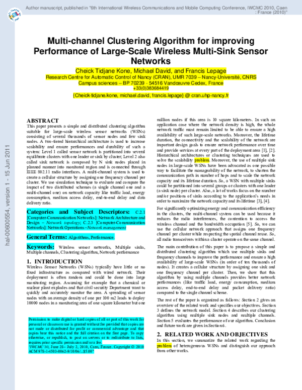 (PDF) Multi-channel clustering algorithm for improving performance of large-scale wireless multi ...
