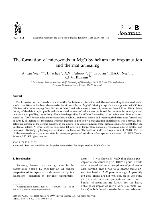 (PDF) The formation of microvoids in MgO by helium ion implantation and ...