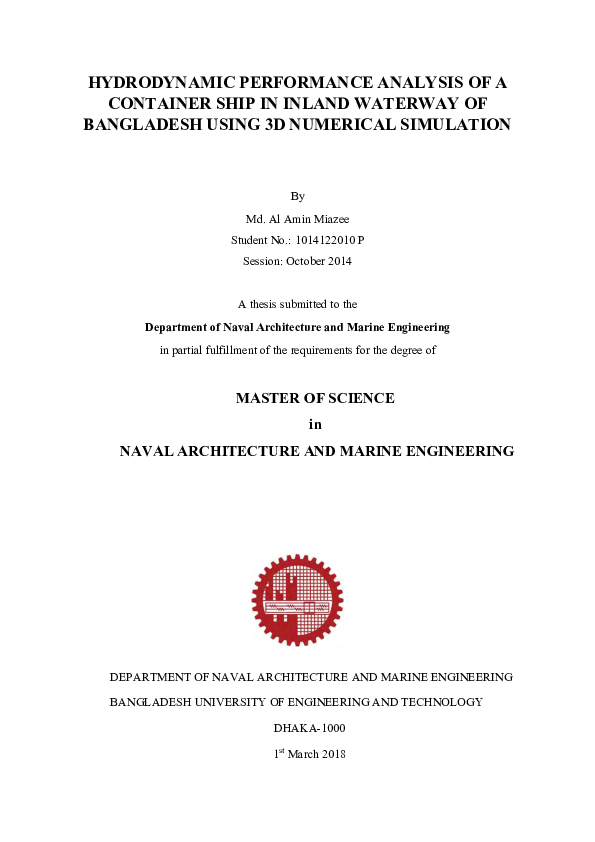 (PDF) Hydrodynamic performance analysis of a container ship in inland waterway of Bangladesh ...