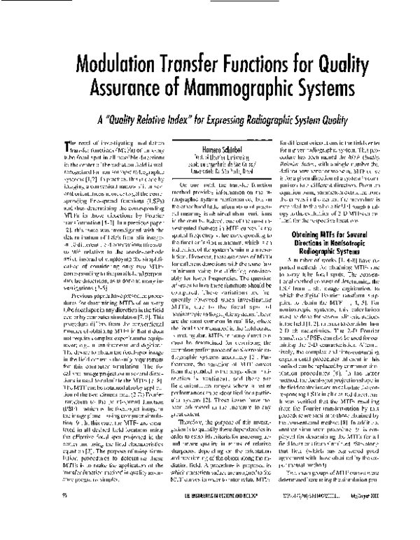 (PDF) Modulation transfer functions for quality assurance of mammographic systems