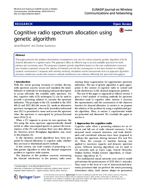 Pdf Cognitive Radio Spectrum Allocation Using Genetic Algorithm