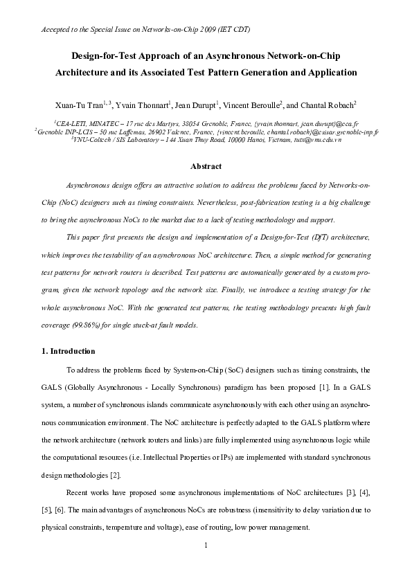 Pdf A Design For Test Implementation Of An Asynchronous Network On Chip Architecture And Its