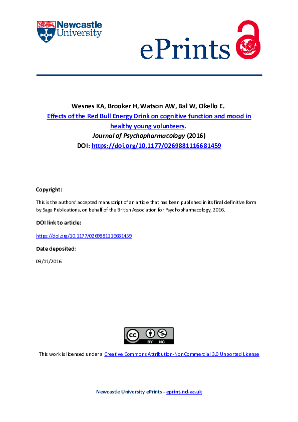 (PDF) Effects of the Red Bull energy drink on cognitive function and ...