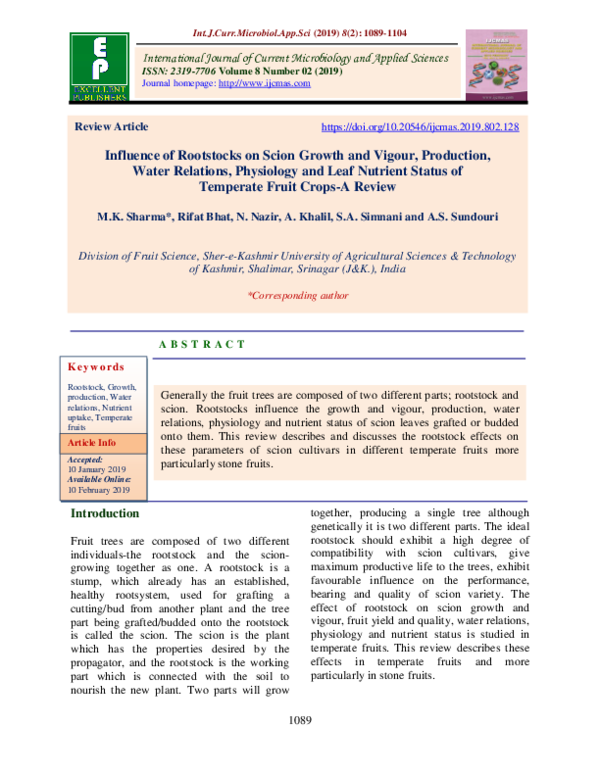 (PDF) Influence of Rootstocks on Scion Growth and Vigour, Production ...