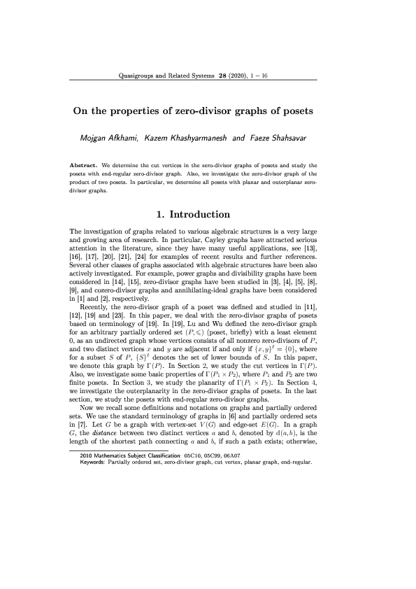 (PDF) Zero-Divisor Graphs of Posets: Properties