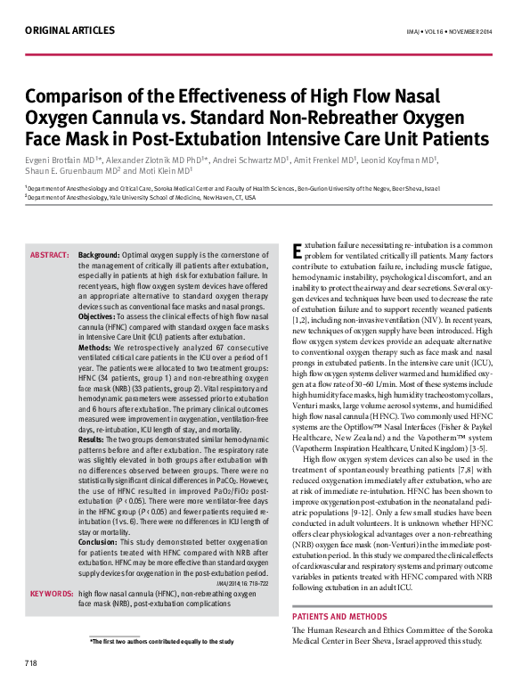 (PDF) Comparison of the effectiveness of high flow nasal oxygen cannula ...