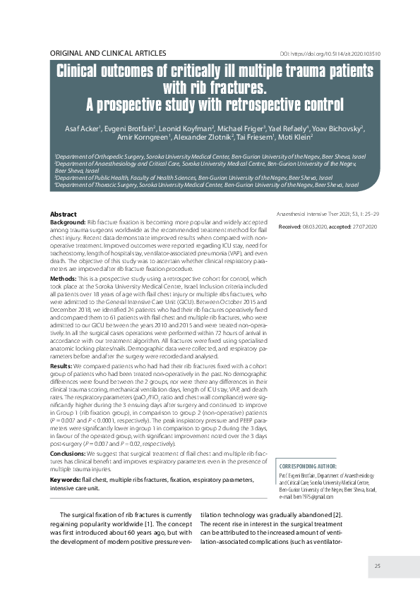 (PDF) Clinical outcomes of critically ill multiple trauma patients with ...