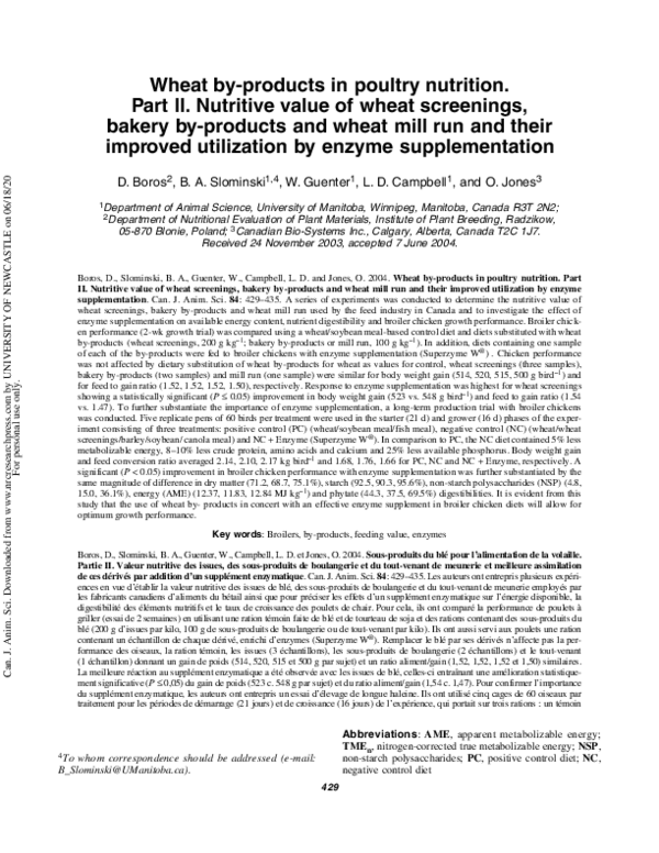 (PDF) Wheat by-products in poultry nutrition. Part II. Nutritive value ...