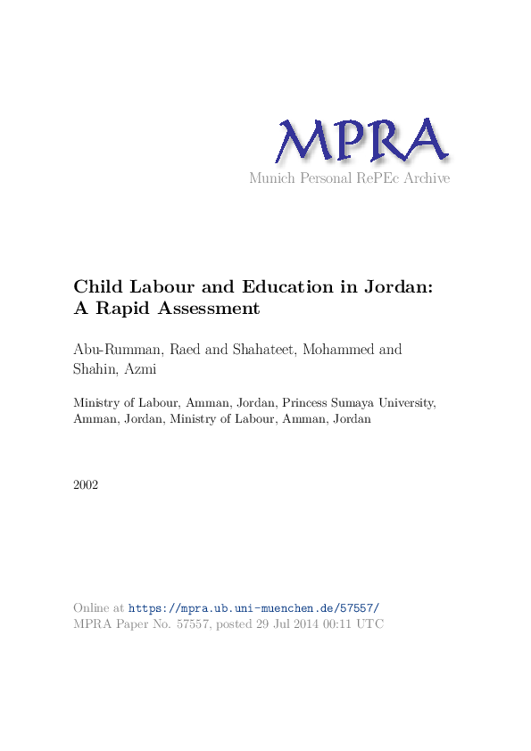 (PDF) The Hashemite Kingdom of Jordan Child Labour and Education in ...
