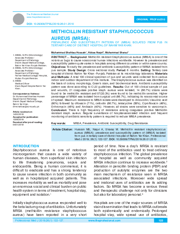 (PDF) Methicillin Resistant Staphylococcus Aureus (Mrsa)