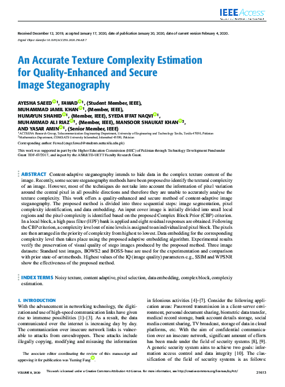 (PDF) An Accurate Texture Complexity Estimation for Quality-Enhanced and Secure Image Steganography