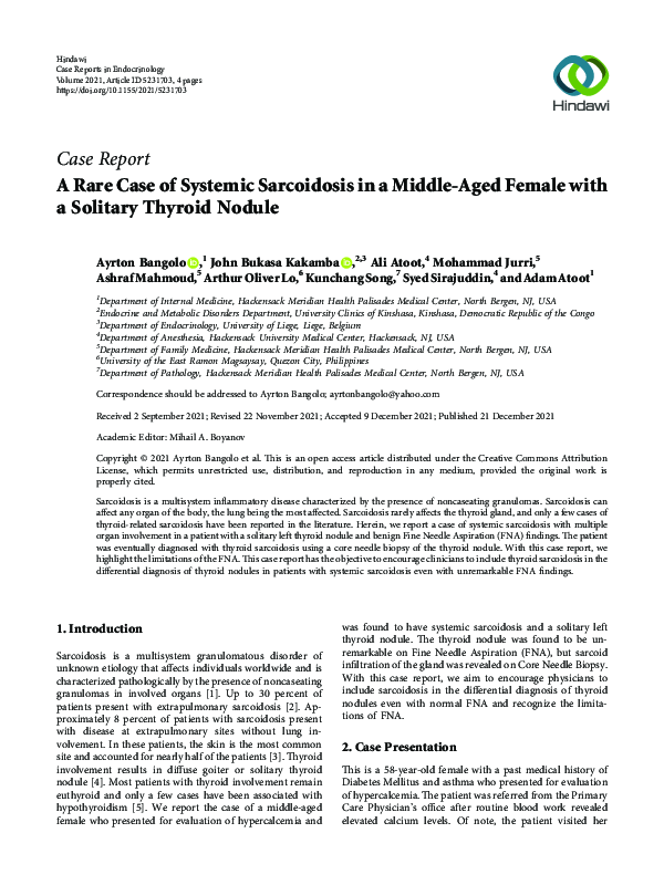 Pdf A Rare Case Of Systemic Sarcoidosis In A Middle Aged Female With