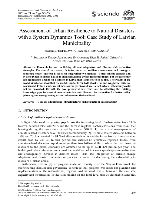 (PDF) Assessment of Urban Resilience to Natural Disasters with a System ...