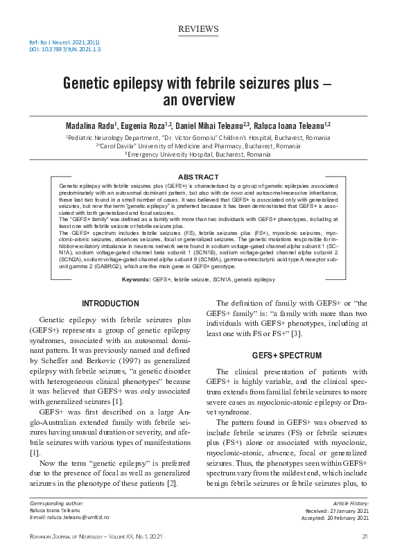 (PDF) Genetic epilepsy with febrile seizures plus – an overview