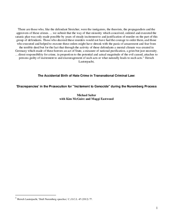 (PDF) The Accidental Birth of Hate Crime in Transnational Criminal Law ...