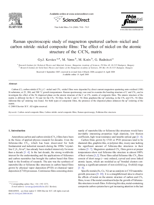 (PDF) Raman spectroscopic study of magnetron sputtered carbon–nickel ...